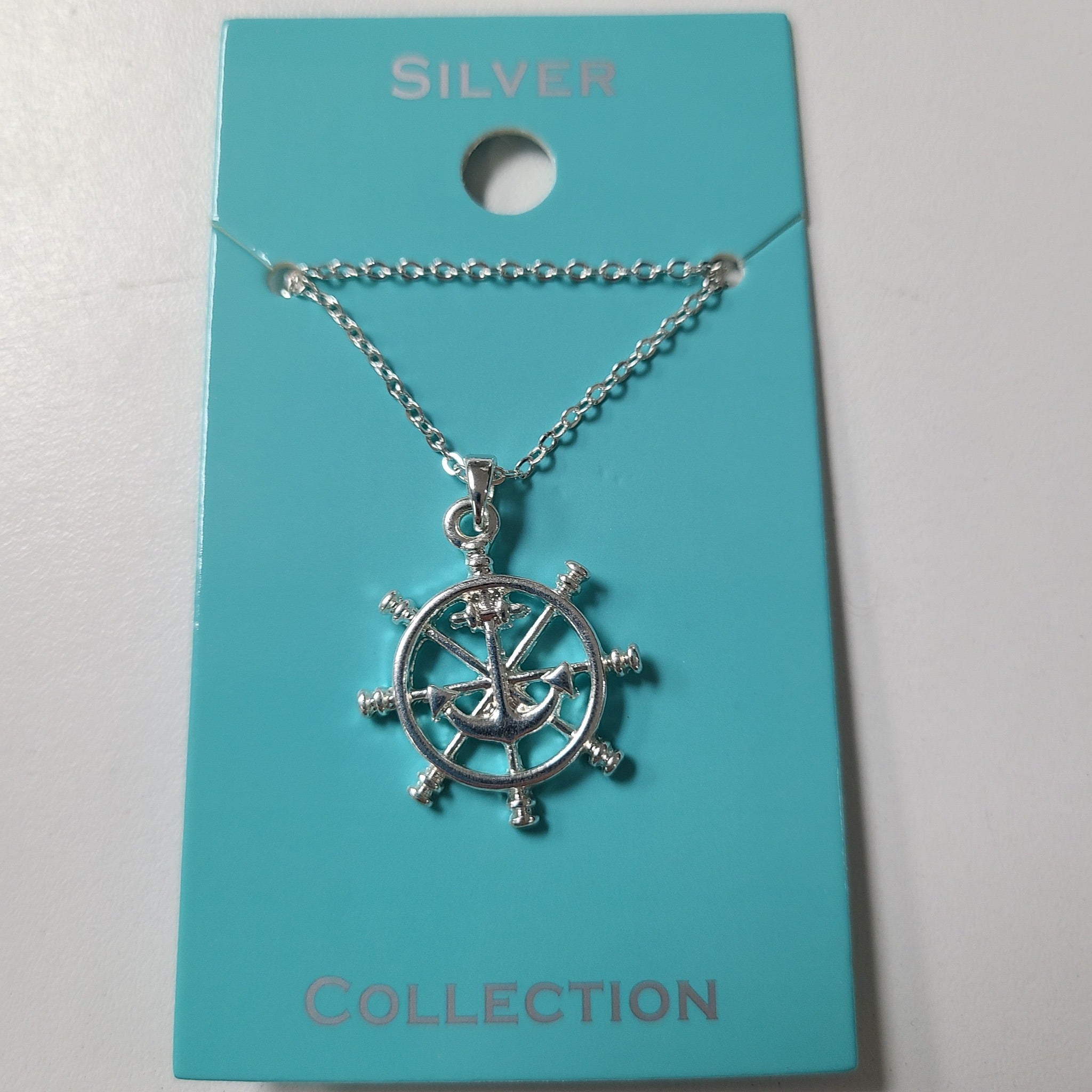 SILVER SHIP-WHEEL W/ ANCHOR NECKLACE - Darlene's Shells